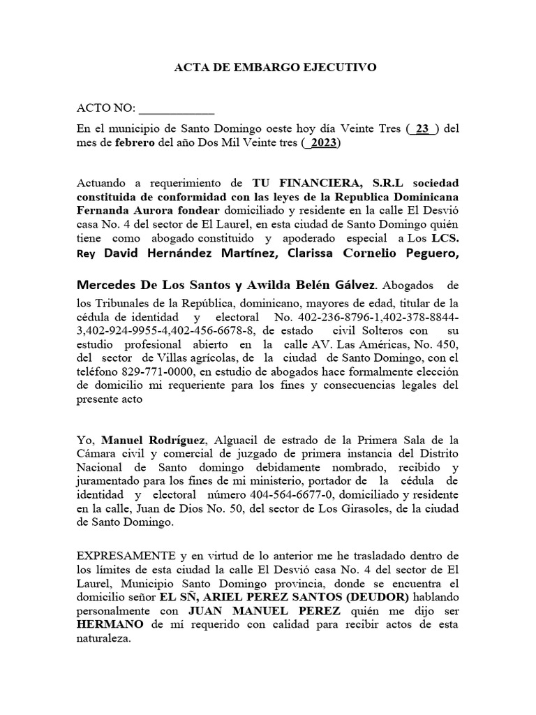 Acta de Embargo Ejecutivo en RD | PDF | República Dominicana