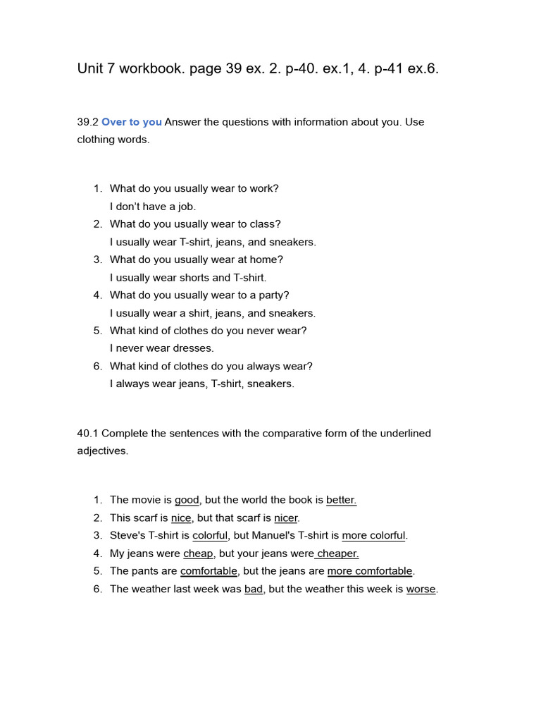 Unit 7 Workbook | PDF