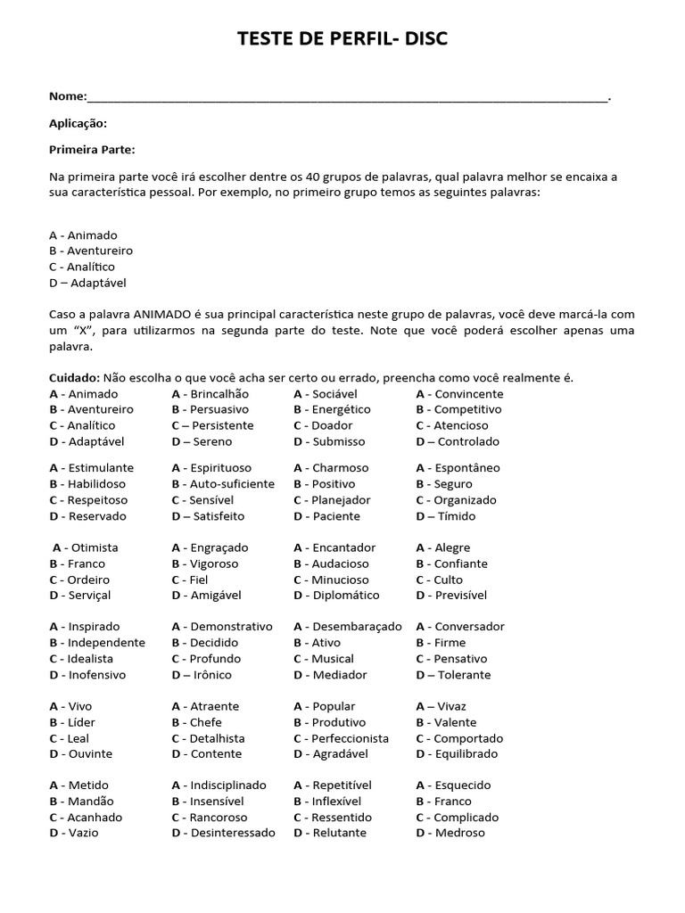 Teste de Perfil - Disc | PDF | Liderança | Psicologia