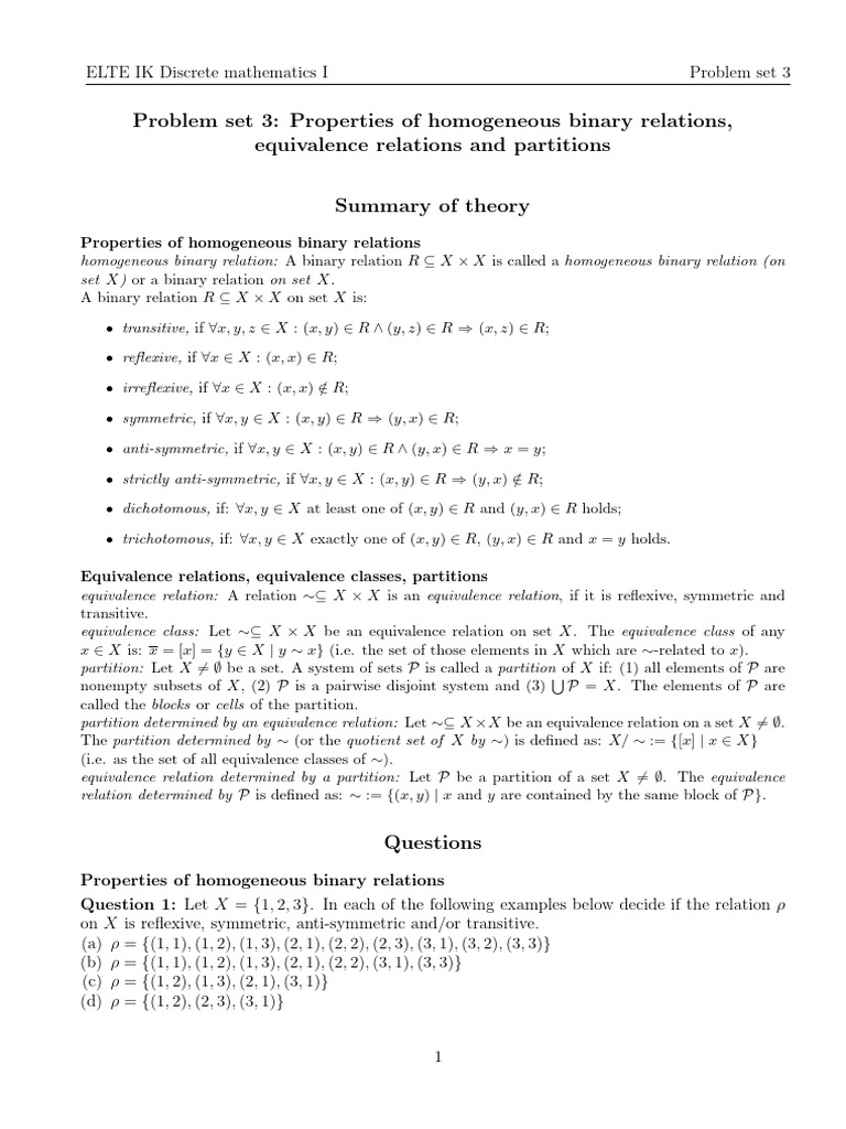 dm1_Problem set_3_Relations_2024 Spring | PDF | Mathematical Relations | Mathematical Logic