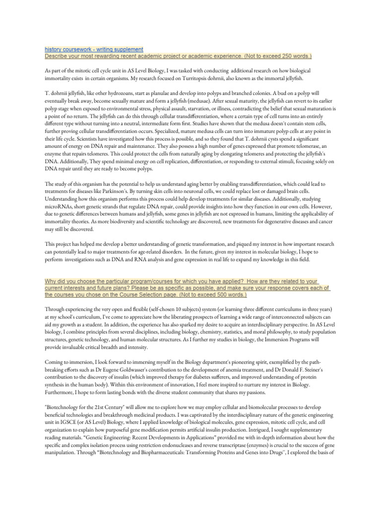 Immersion 250 & 500 Essays | PDF | Biology | Life Sciences