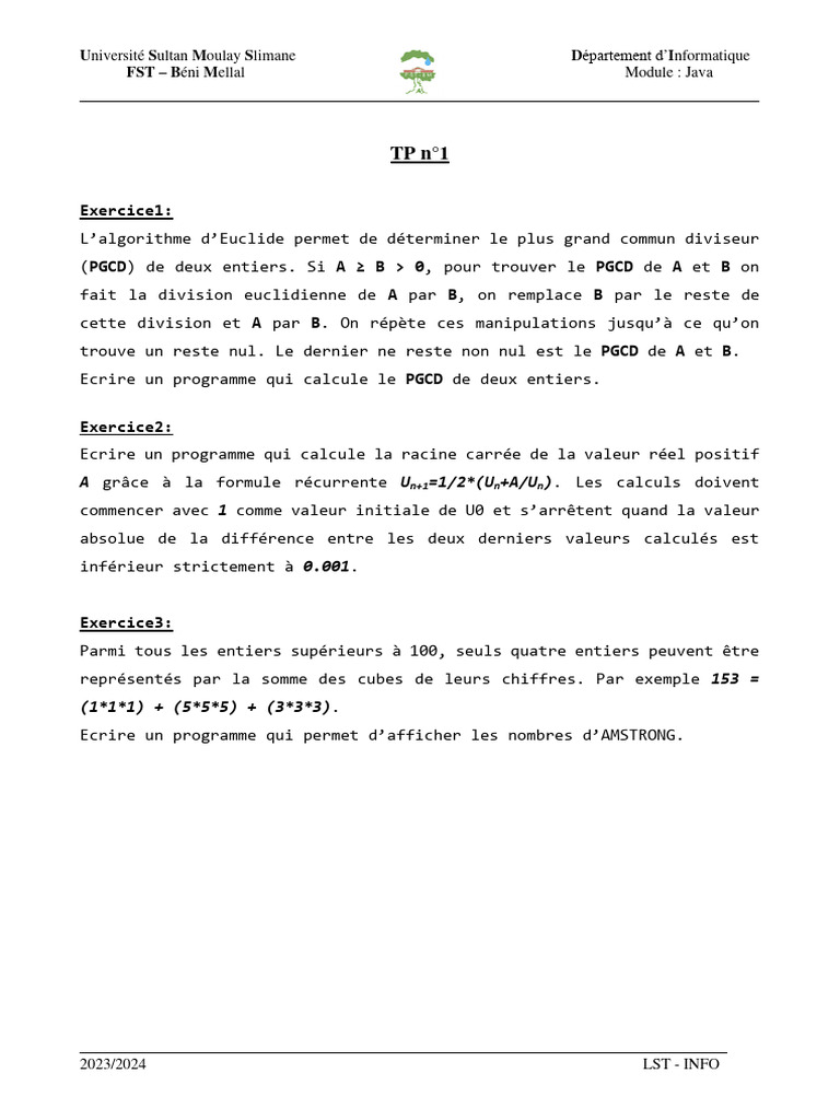 JAVA TP n1 | PDF | Arithmétique | Mathématiques