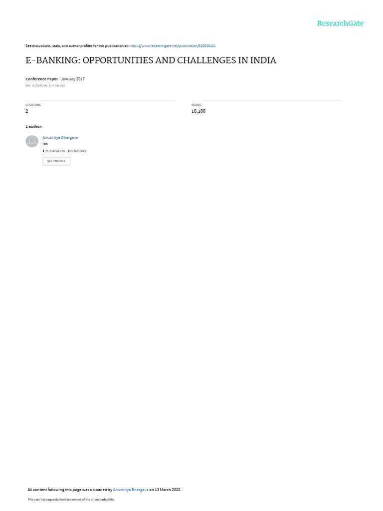 E-Banking Opportunities and Challenges in India | Download Free PDF | Online Banking | Banks ...