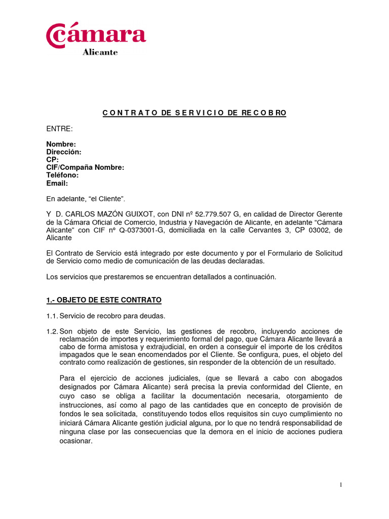 Modelo de Contrato Servicio de Recobro | PDF | Pagos | Arbitraje