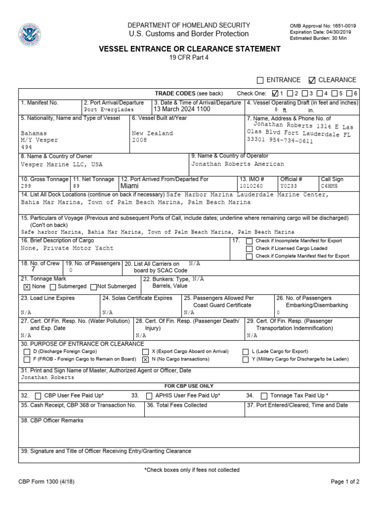 Form 1300 Customs | PDF | Oil Tanker | Ships