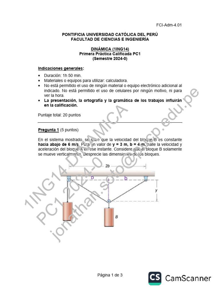 Enunciado Sol PC1 2024-0 | PDF | Velocidad | Aceleración
