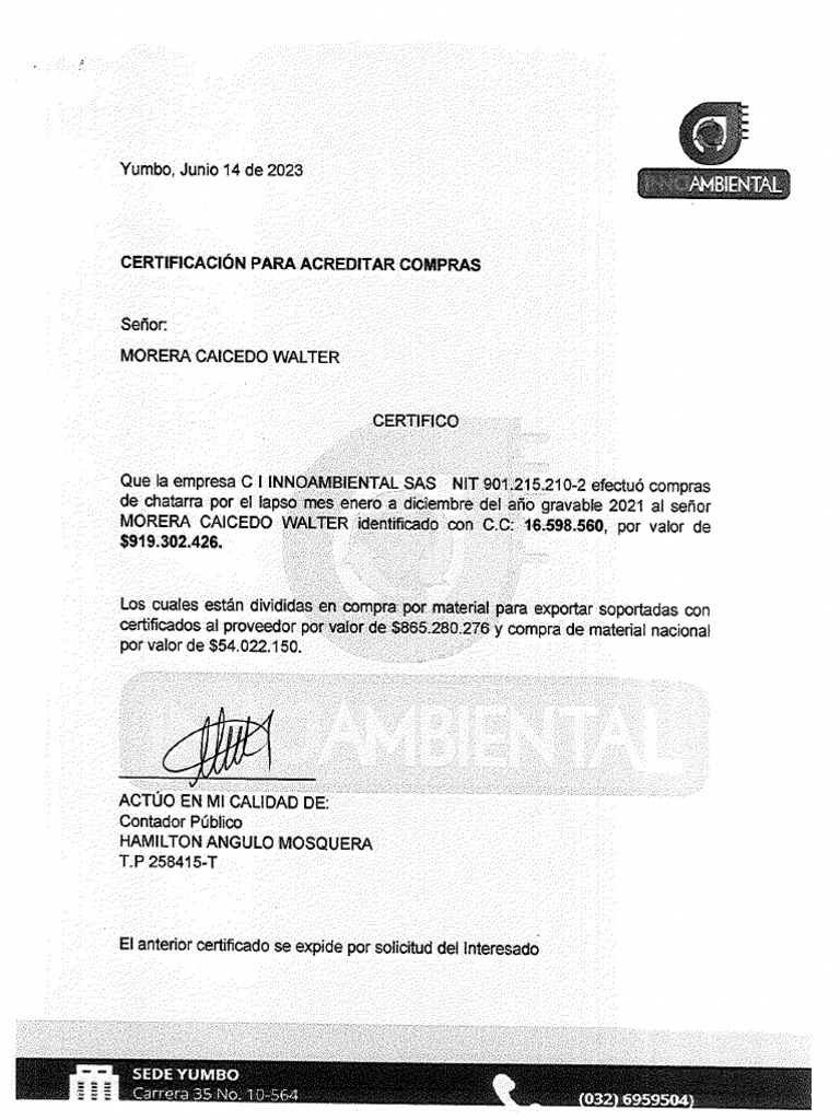 CERTIFICADO DE COMPRA años 2021-2022 | PDF