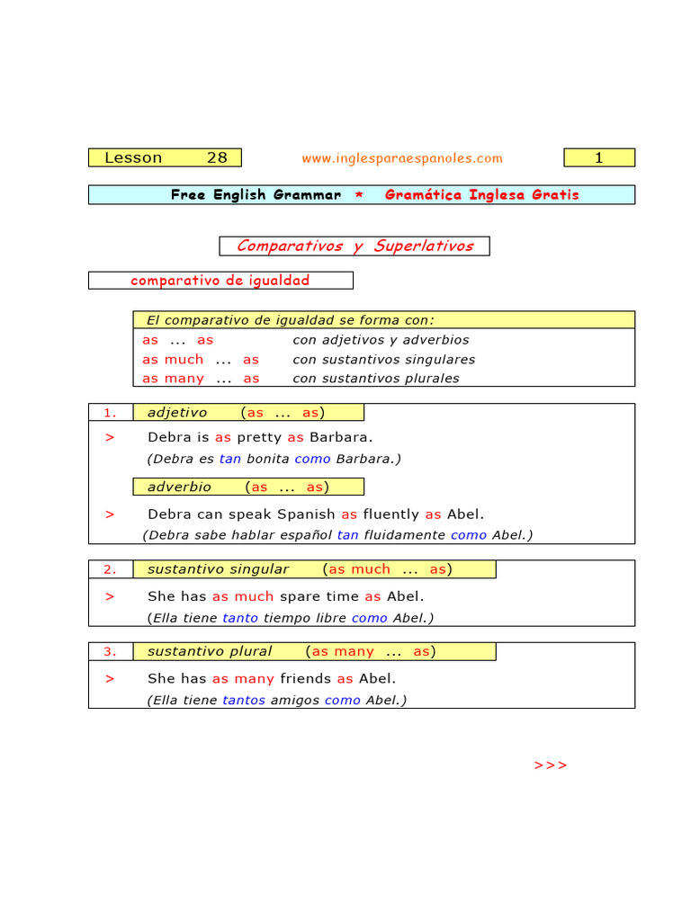 Lesson 28 Comparativos y Superlativos | PDF | Gramática | Morfología Lingüística