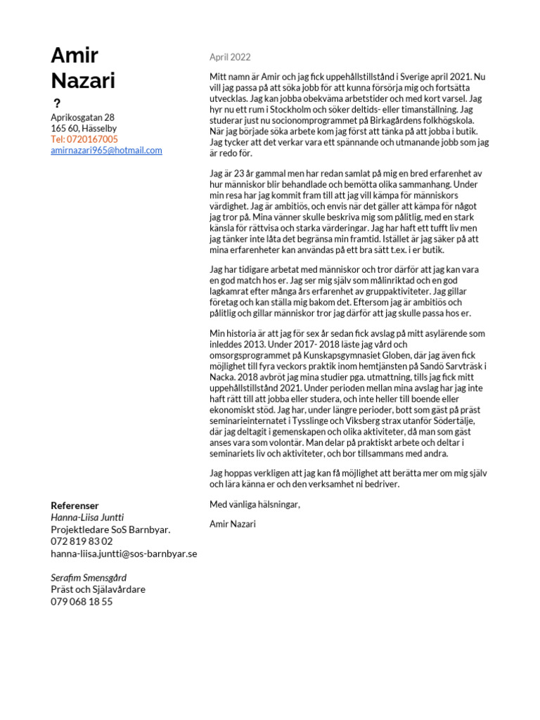 Personligt Brev Amir 2 | PDF