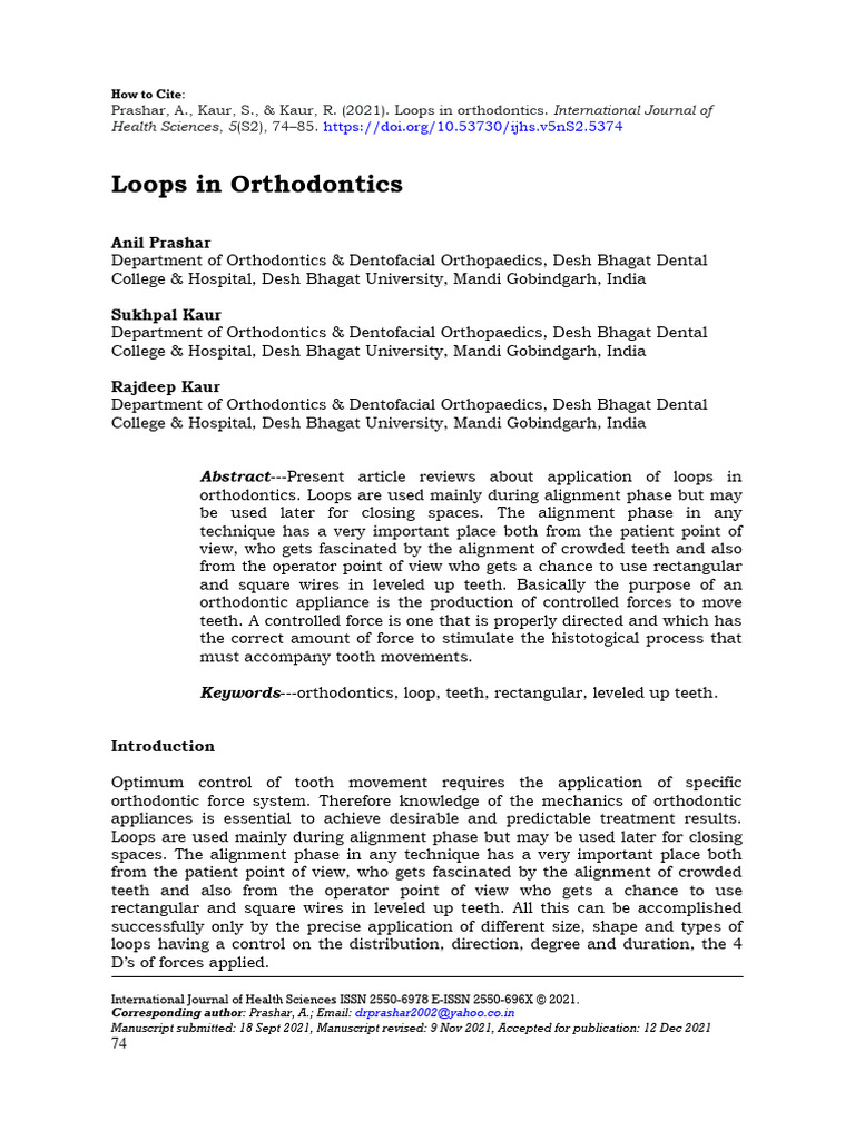 Types and Applications of Orthodontic Loops | PDF | Orthodontics | Tooth