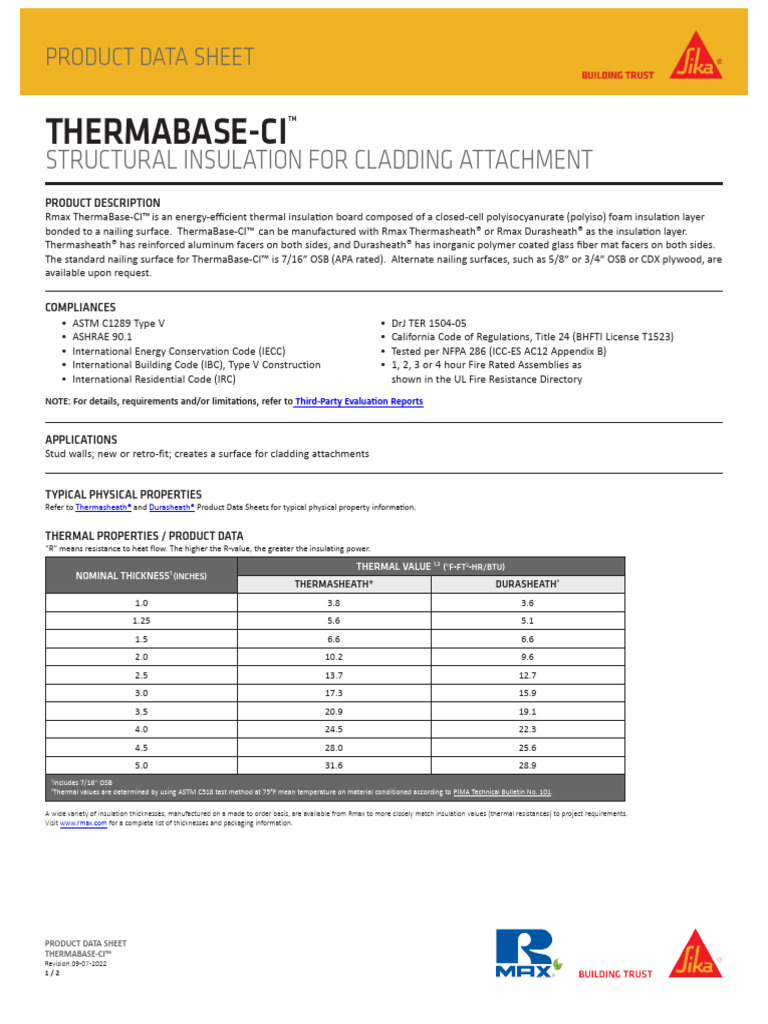 Rmax ThermaBase CI Product Data Sheet | PDF | Building Insulation ...