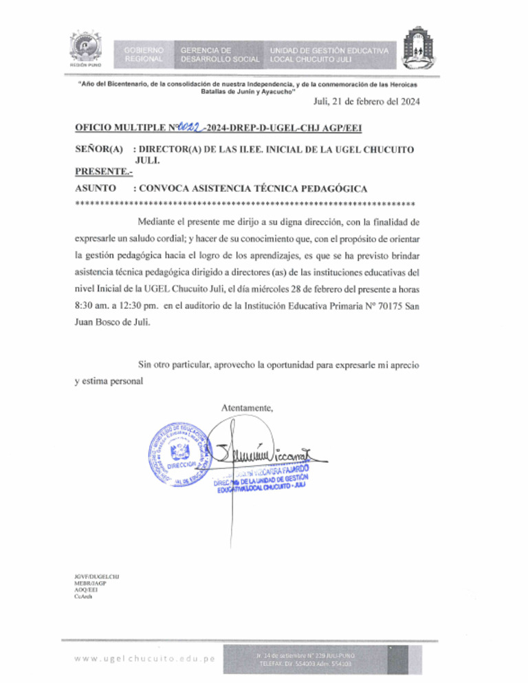 OFICIO MULTIPLE Na 002 2024 DREP D UGEL CHJ AGP EEI | PDF