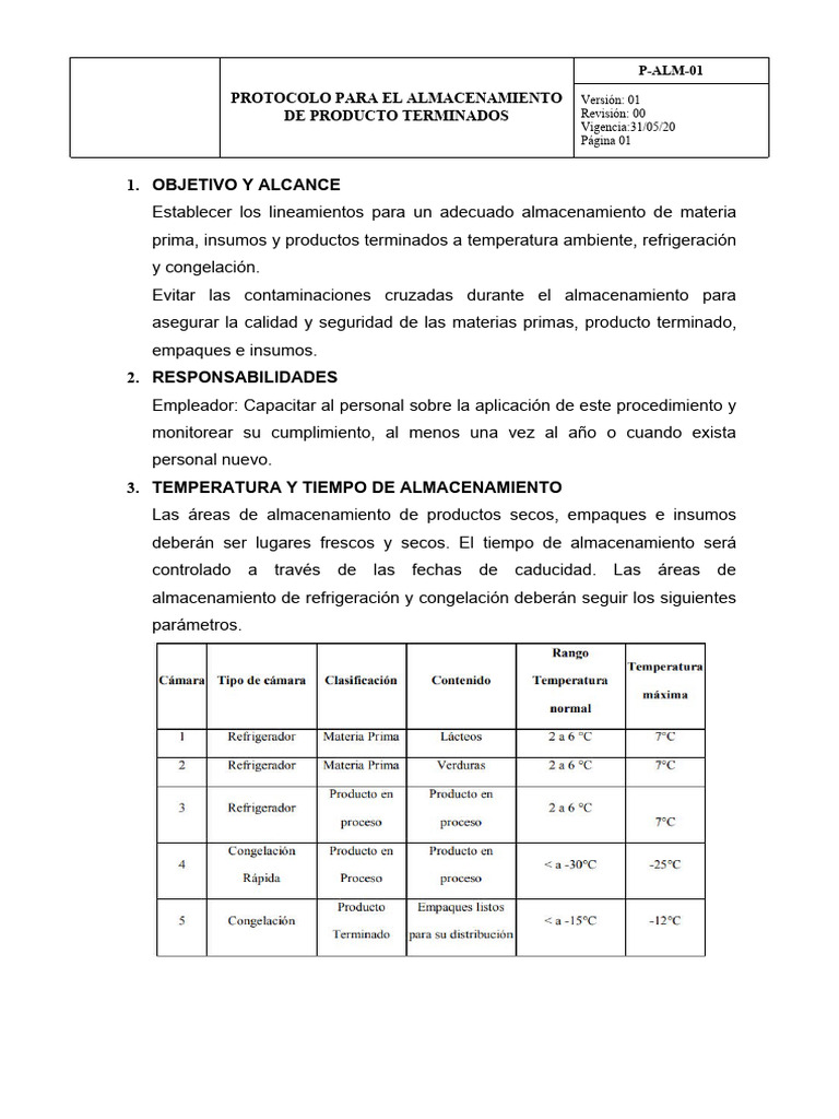 PROTOCOLO DE ALMACENAMIENTO | PDF | Almacén | Alimentos