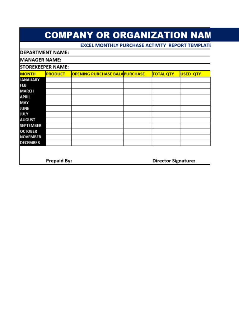 Monthly Purchase Activity Report Template 1.0 | PDF