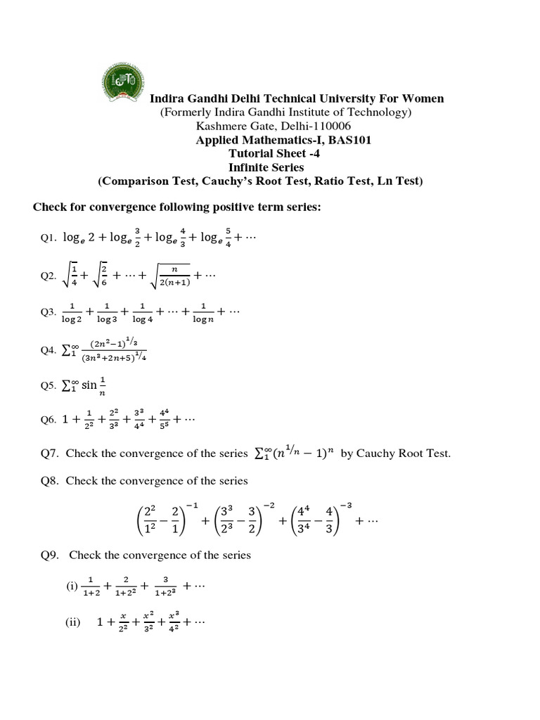 4-Infinite-Series - Comparison, Cauchy's Root, Ratio, LN Test (Infinite ... 4-Infinite-Series - Comparison, Cauchy's Root, Ratio, LN Test (Infinite ...