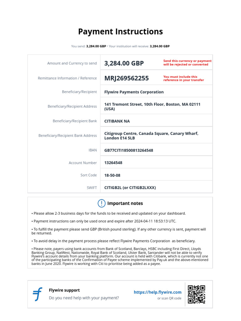 Wire Transfer Payment Instructions | PDF | Payments | Pound Sterling