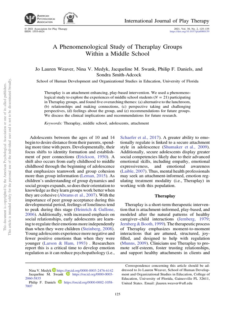 A Phenomenological Study of Theraplay Groups | PDF | Attachment Theory ...