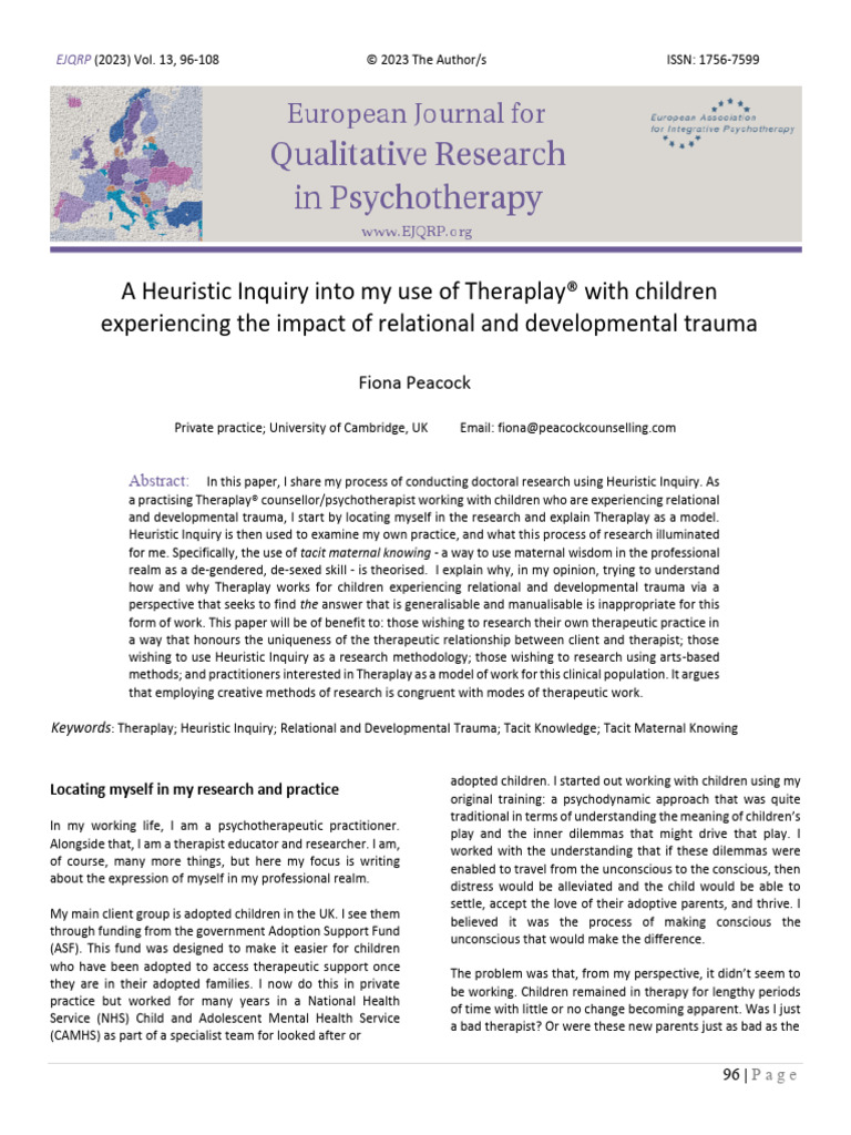 A Heuristic Inquiry Into My Use of Theraplay | PDF | Play Therapy ...