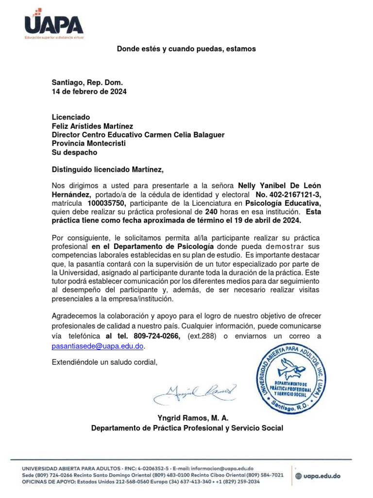 Carta de Presentación Pasante de La Universidad Abierta para Adultos ...