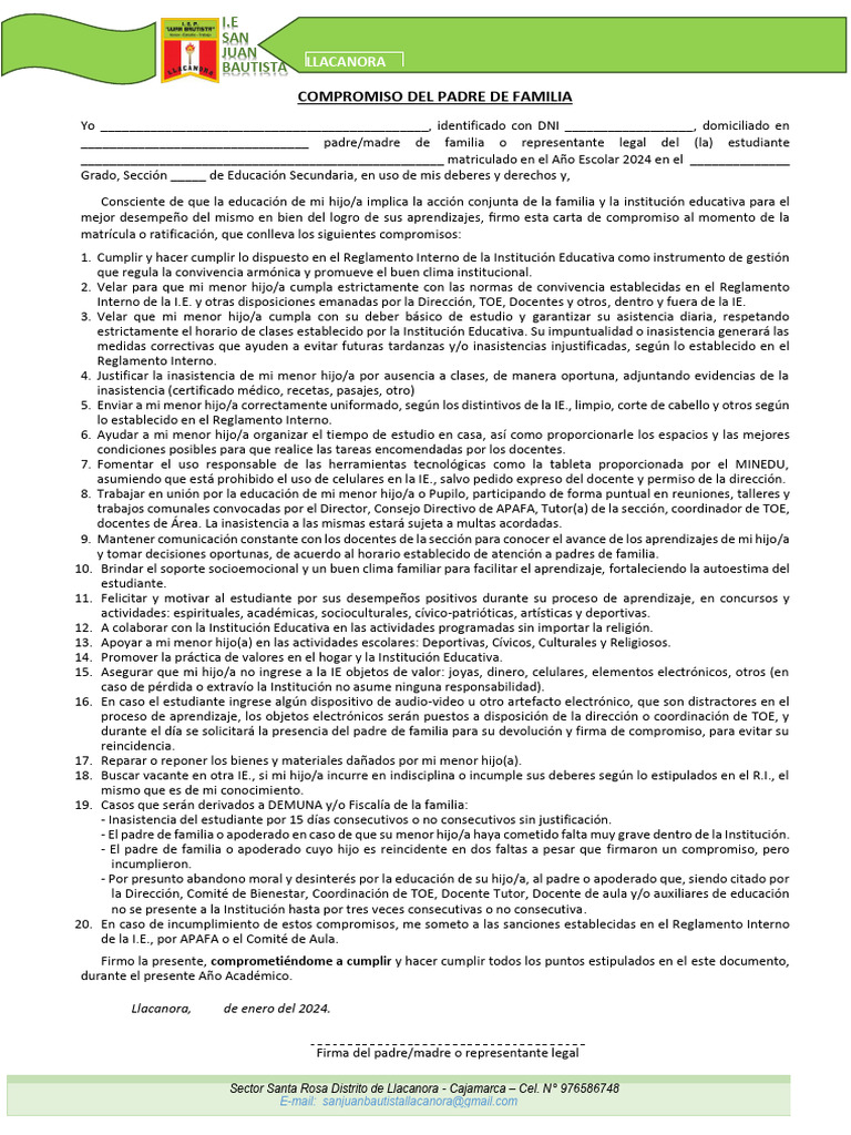 Carta de Compromiso PPFF-2024 | PDF | Escuelas