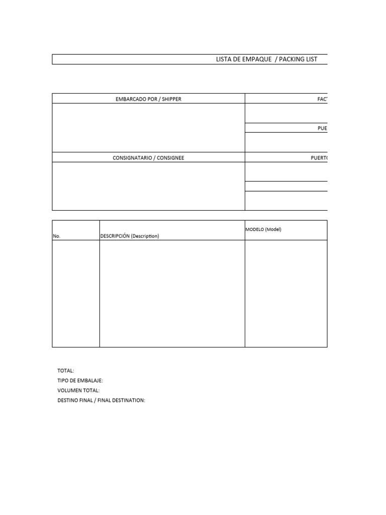 Formato - Packing List Excel | PDF