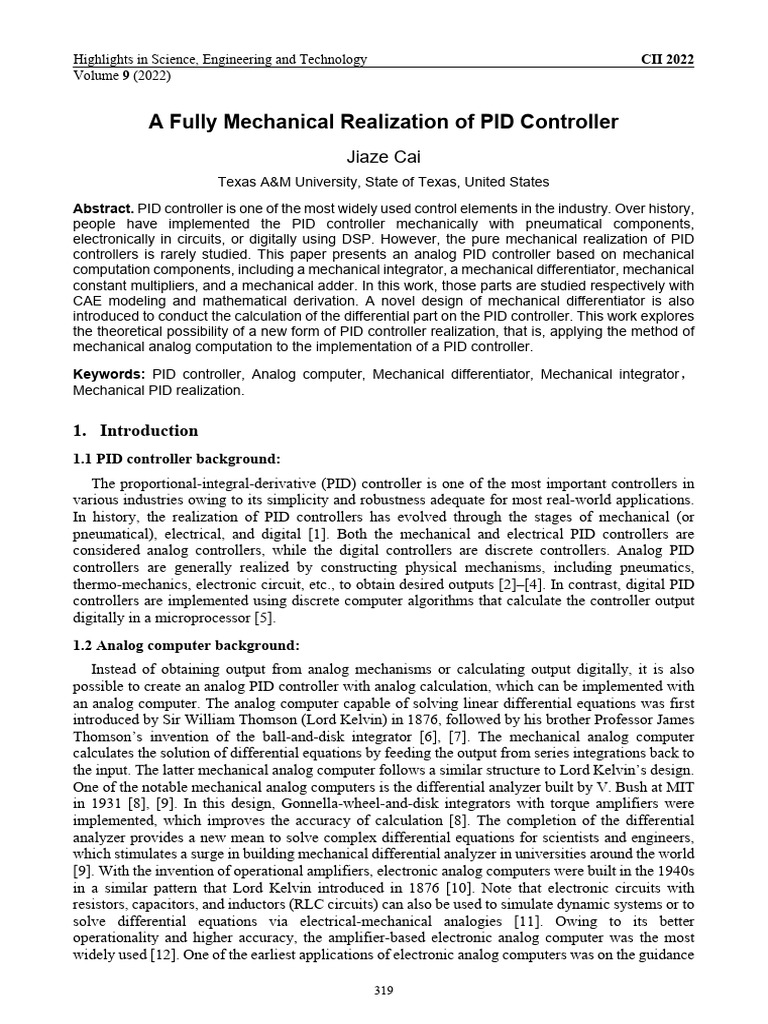 AFully Mechanical Realizationof PIDController | PDF | Control Theory | Gear