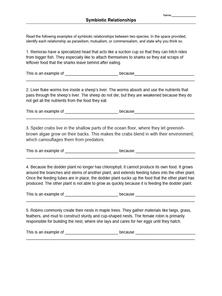 Symbiotic Relationship Examples | PDF | Symbiosis | Plants