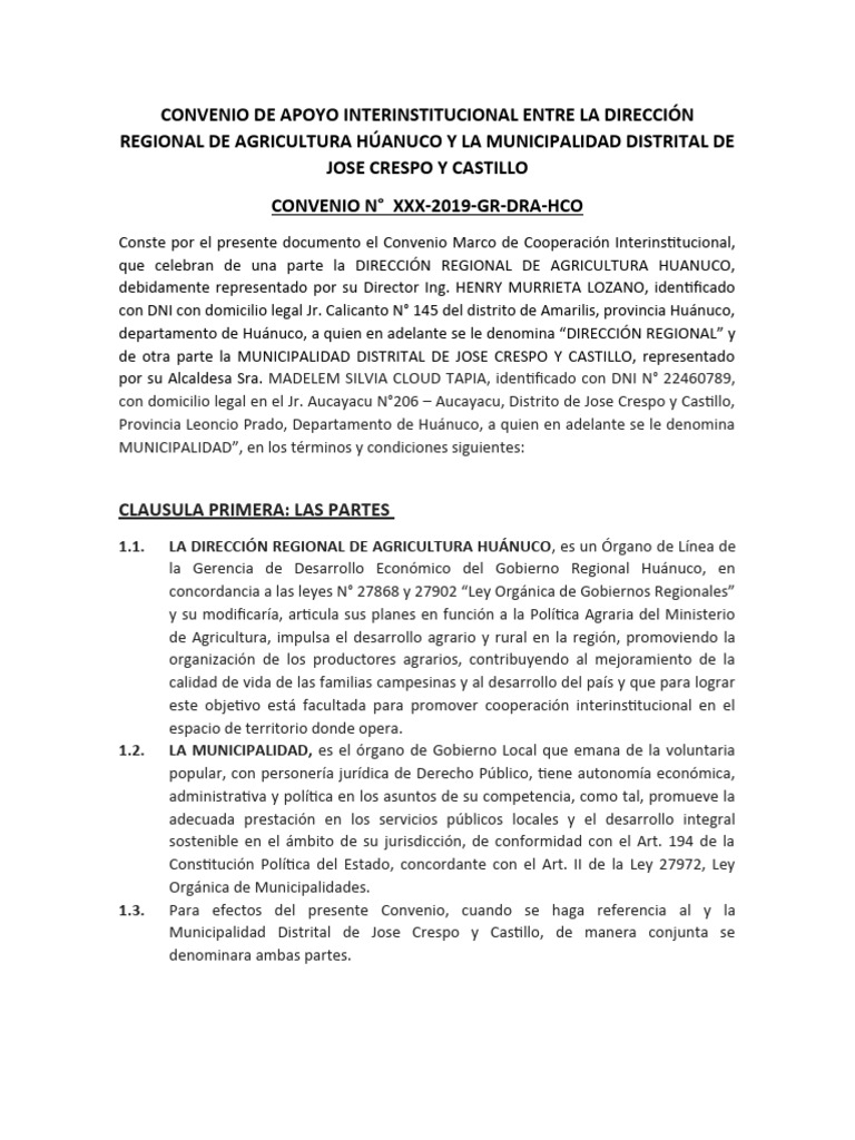 Convenio De Apoyo Interinstitucional Entre La Direccion Regional De