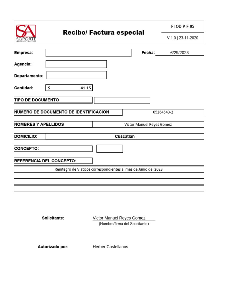 Factura Especial 1 | PDF