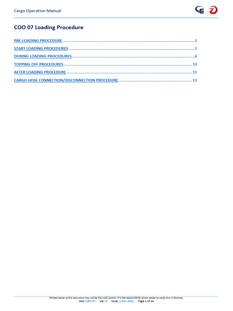 COO 07 Loading Procedure | PDF | Valve | Cargo
