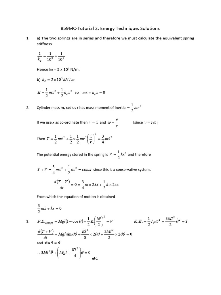 Tutorial 2 Solutions - Energy Methods | PDF | Mechanical Engineering | Applied And ...