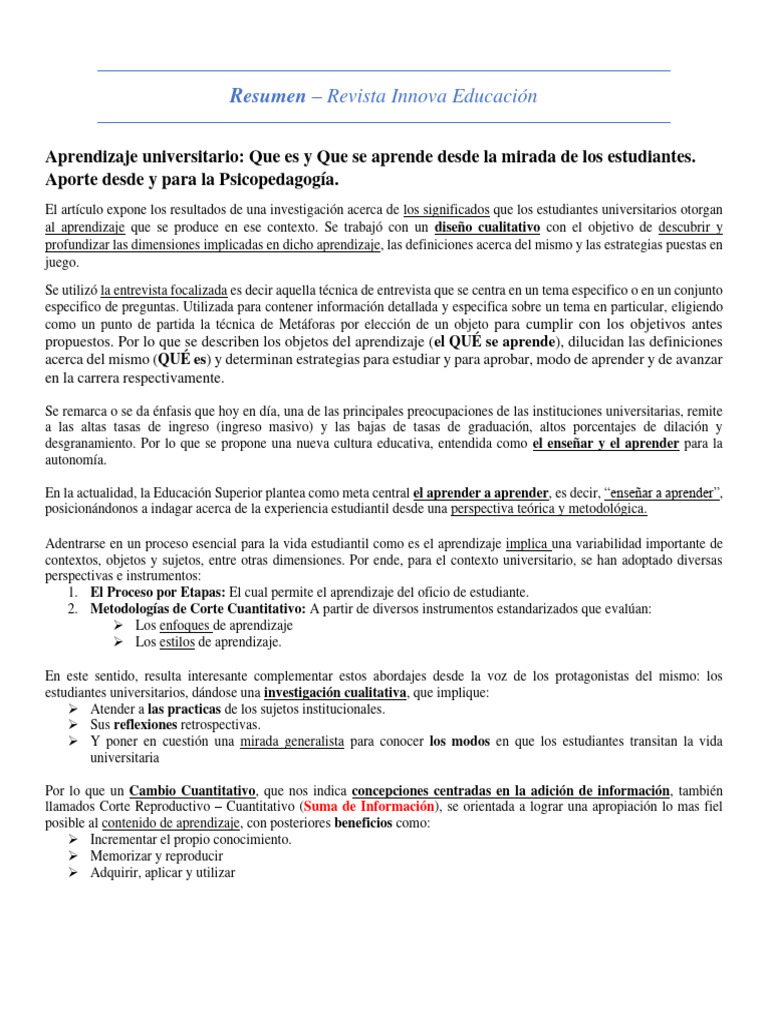 Resumen - Revista Innova Educacion - Isaias Rodriguez | PDF | Aprendizaje | Enseñando