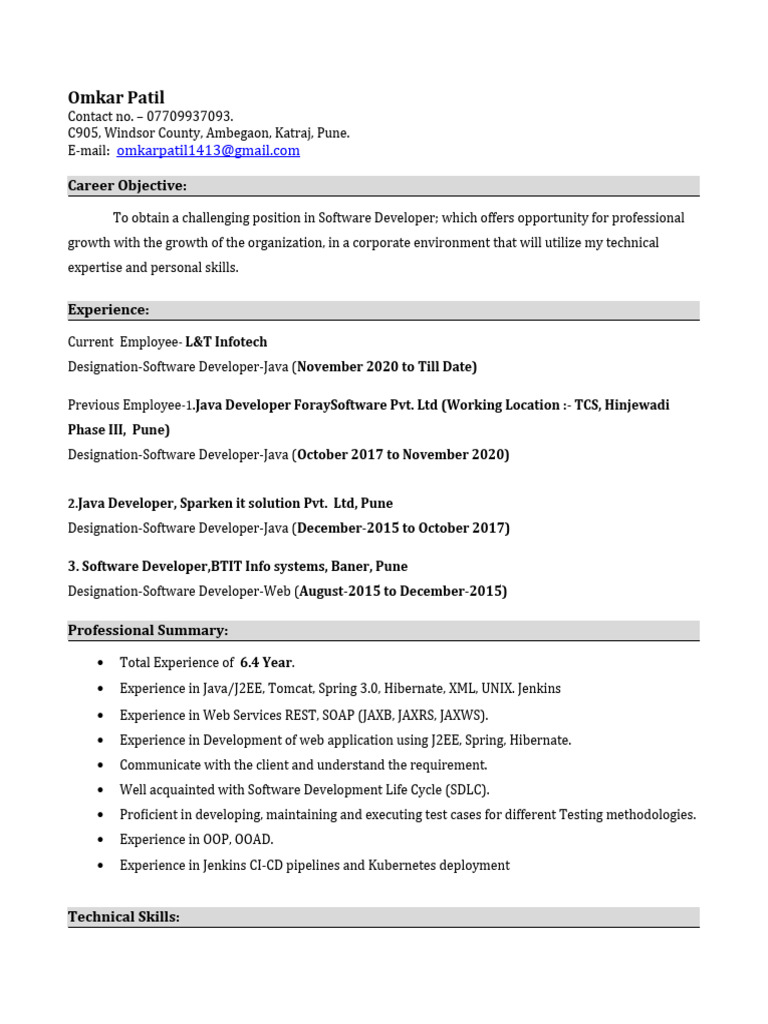 Omkar Patil: Java Software Developer Resume | PDF | Application Software | World Wide Web
