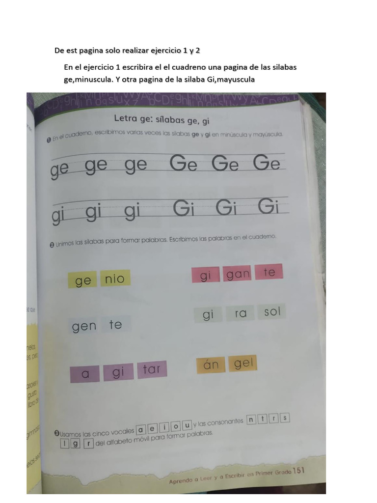 Ejercicios de sílabas ge y Gi | PDF