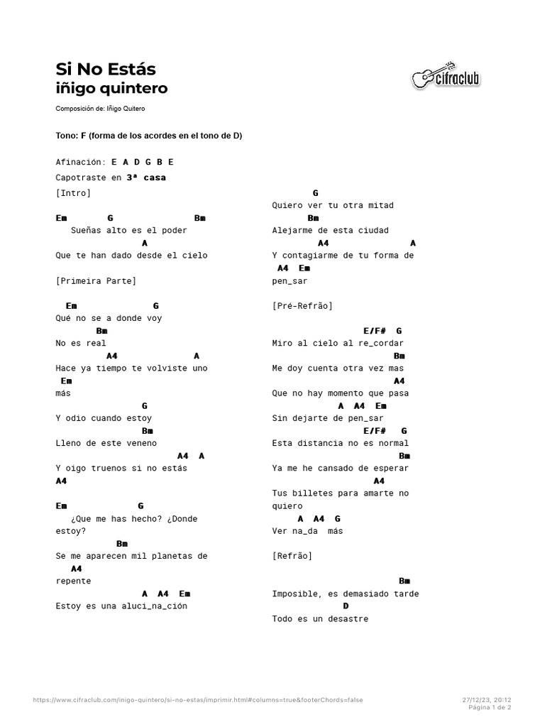 Iñigo Quintero Si No Estás | PDF