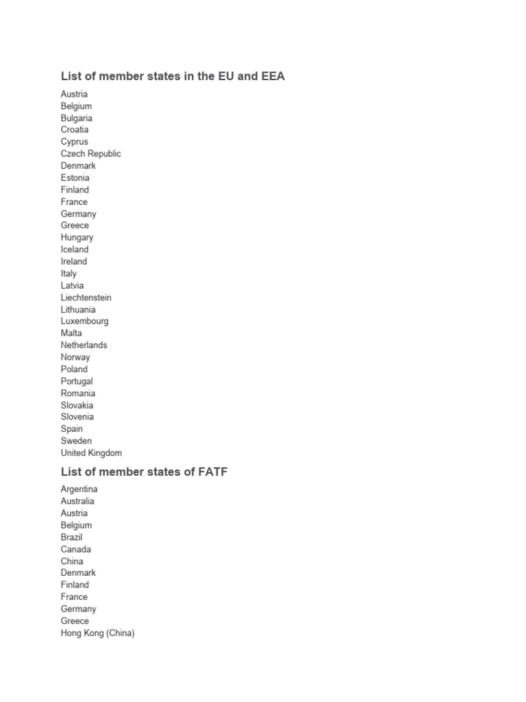FATF and EU/EEA Member States List | PDF