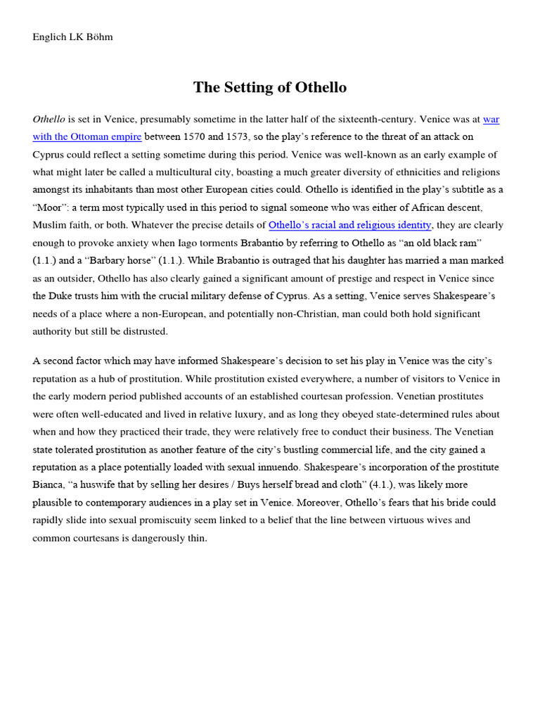 Setting Othello | PDF | Othello | Desdemona