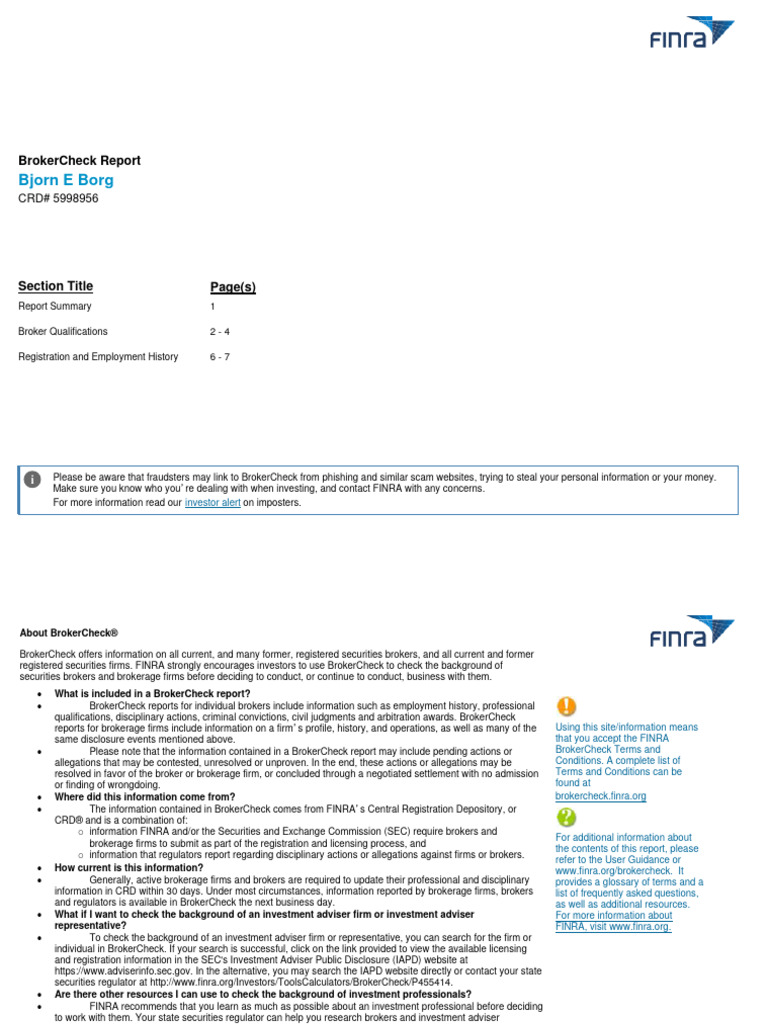 Bjorn E Borg: Brokercheck Report | PDF | Financial Adviser | Financial ...