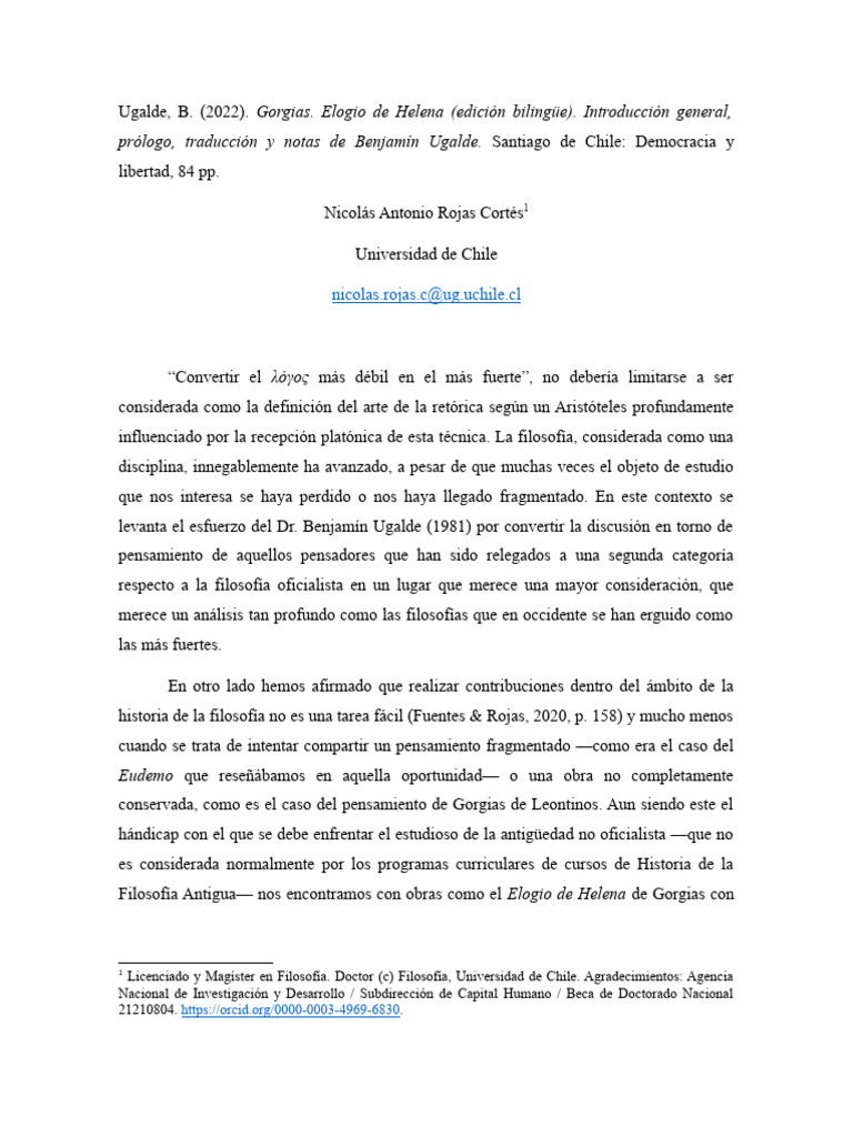 Reseña - Ugalde - Elogio de Helena | PDF | Platón | Pensamiento