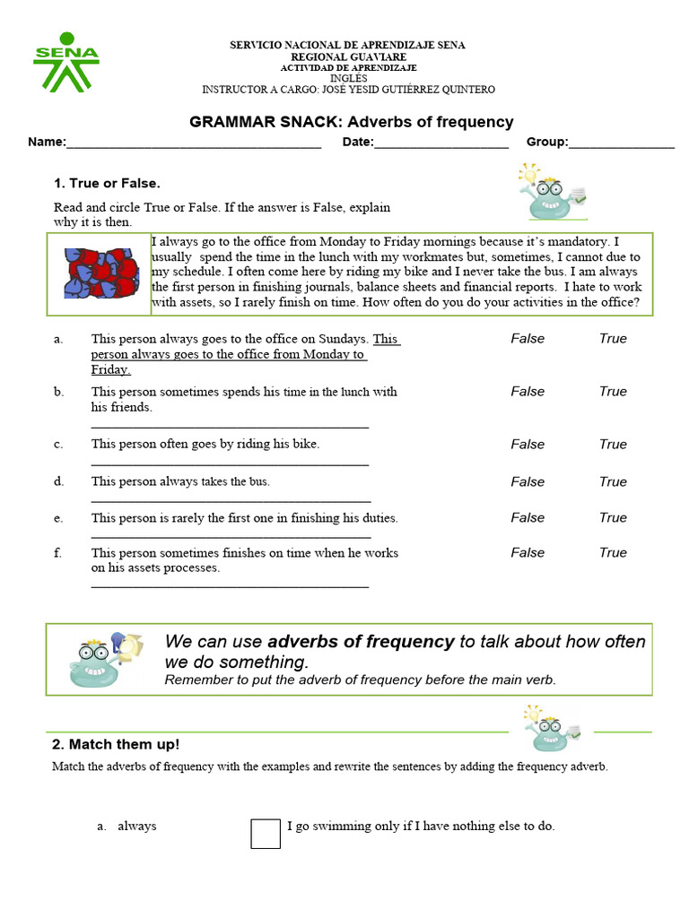 Grammar Games Adverbs of Frequency Worksheet | PDF | Grammar | Linguistics