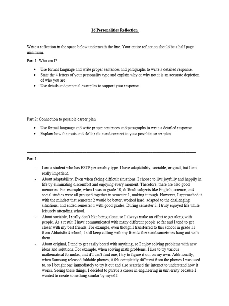 16 Personalities Reflection | PDF | Thought | Engineering
