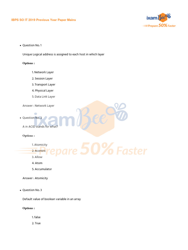 IBPS SO IT 2019 Mains Question Paper | PDF | Cryptography | Applied ...