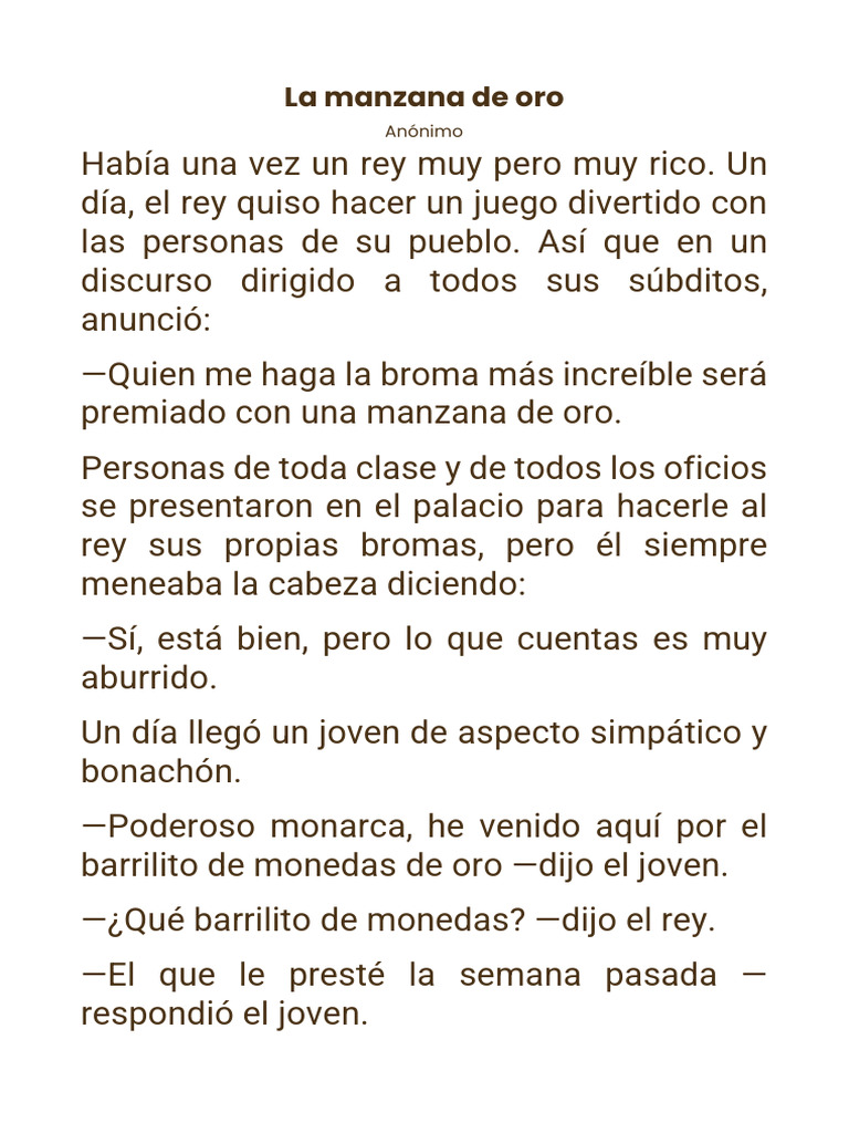 La broma del joven y la manzana de oro | PDF