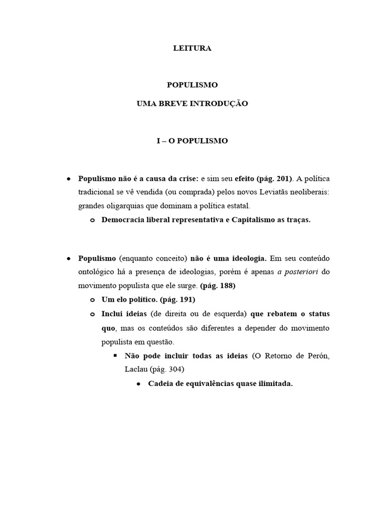 Leitura - Populismo Uma Breve Introdução - Simon Tormey | PDF ...