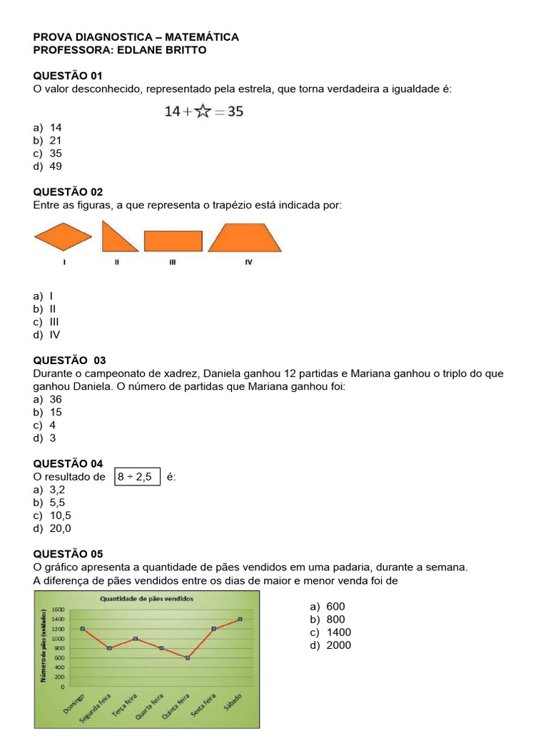 Prova Diagnostica 6 Ano | PDF