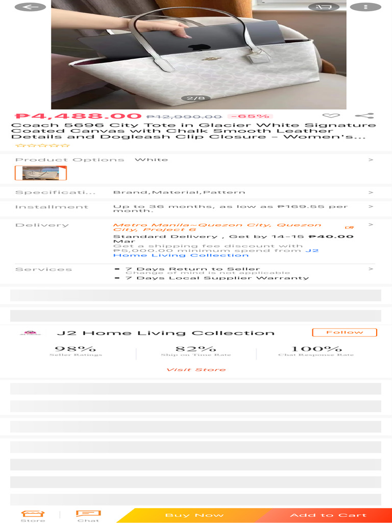 Coach 5696 City Tote in Glacier White Signature Coated Canvas With ...