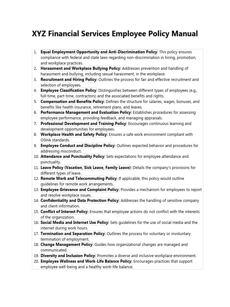 XYZ Financial Services Policies | PDF | Employment | Recruitment