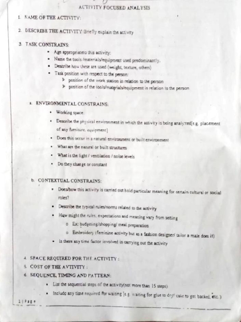 Activity Focused Analysis Format | PDF
