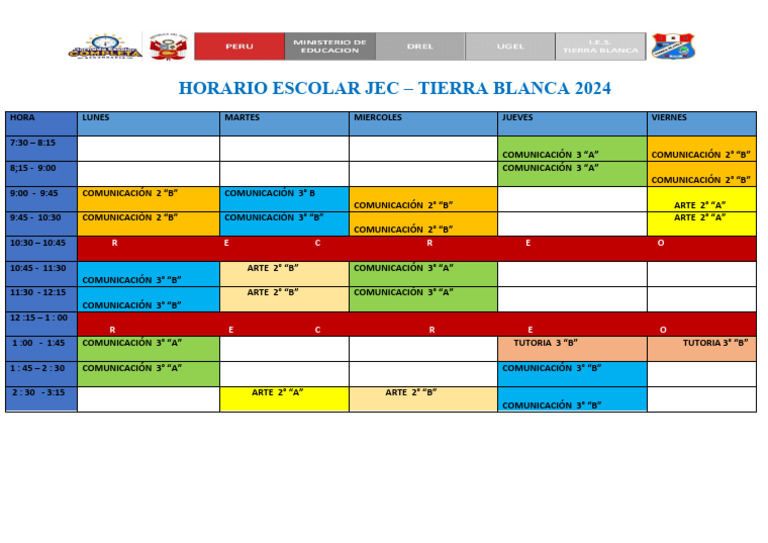 Horario Escolar JEC 2024 | PDF