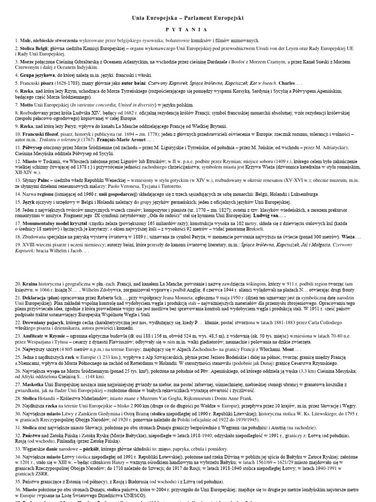 Zał. 3b - Krzyżówka - Pytania - Państwa UE - 2004 R. - Parlament ...